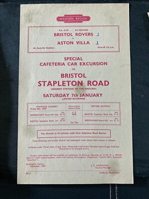 Original Railway Handbill football Everton v Aston Villa 1961 1961/62 ...