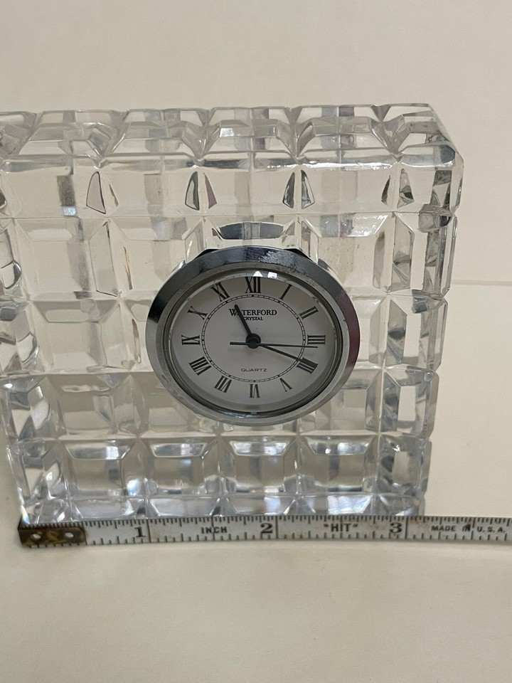 Waterford Crystal Quadrata Cube Desk Table Clock Sweep 2nd Hand 3.25 ...