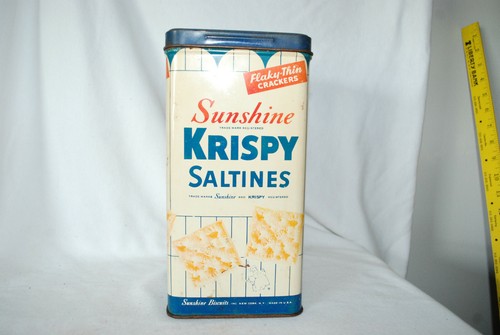 Vintage Sunshine Krispy Saltines Crackers 9" Tall Metal Storage Tin ...