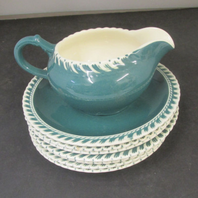 HARKERWARE CORINTHIAN DARK TEAL GREEN BY HARKER 7 SAUCERS 1 CREAMER | eBay