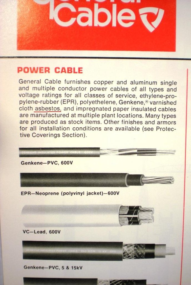 GENERAL CABLE Corporation Catalog Varnished ASBESTOS Cloth Power Cables ...