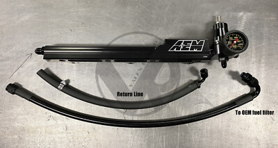 AEM B Series Fuel Rail / Regulator / Stainless Fuel Line / Gauge Combo ...