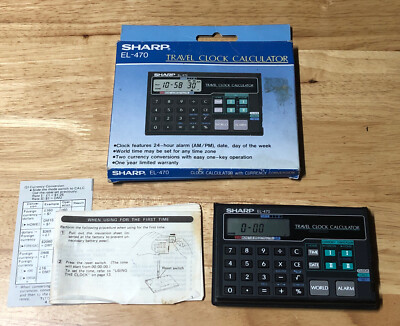 SHARP Calculator EL-470 Travel Clock Currency Conversion Vintage 1980's ...