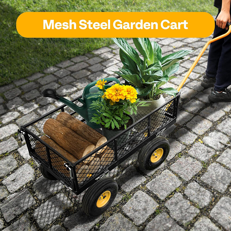 880 Lbs Garden Carts Heavy-Duty Yard Mesh Wagon Cart Steel Lawn Utility ...