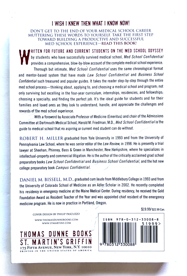 Med School Confidential by Robert Miller and Daniel Bissell M.D. *Like ...