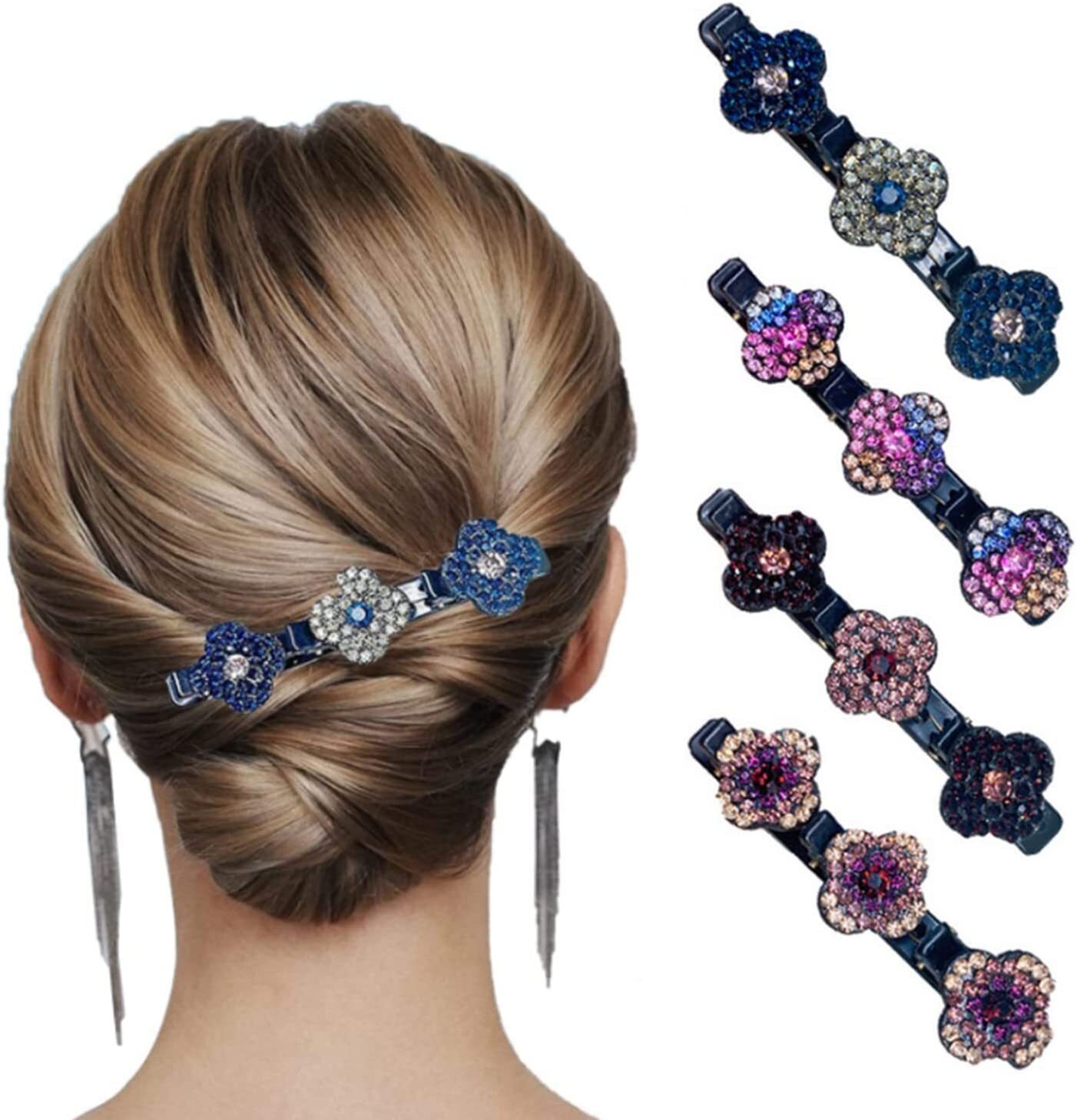 4Pcs Fabric Hair Clip Rhinestone Flower Bands for Women Girls Styling ...