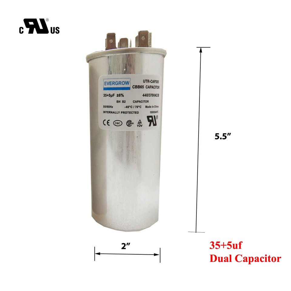 35/5 uF 35+5 MFD Capacitor 370 or 440 VAC Dual Run Capacitor AC ...
