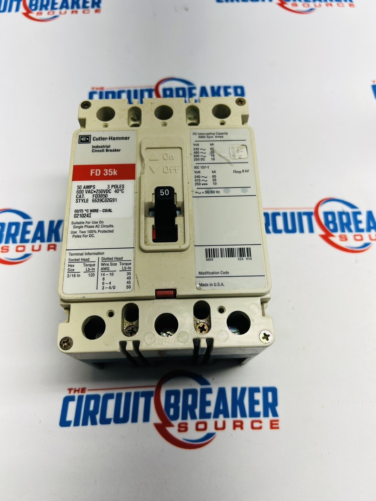 Cutler Hammer Eaton FD3050 3 Pole 50 Amp 600 Volt Bolt-On FD 35K | eBay