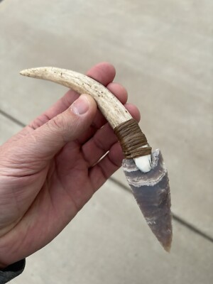 Flint Knapping White Grey Agate Arrow Head Knives Primitive Deer Antler ...