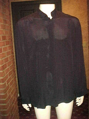 VINTAGE MEN'S GENELLI SOLID JET BLACK CREPE SILK SHIRT NEHRU COLLAR ...