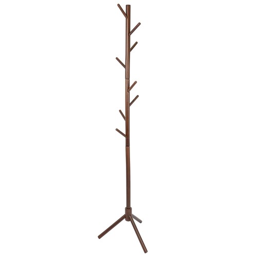 1x Dark Wood Free-Standing Wooden Coat Rack Hat Clothes Jacket Hanger ...