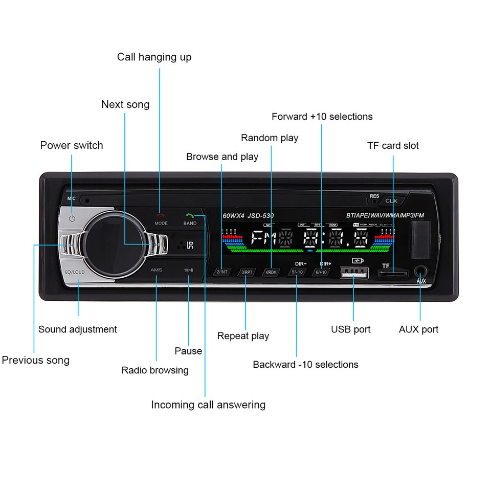 Bluetooth Car Stereo Audio In-Dash FM Aux Input Receiver SD USB MP3 ...