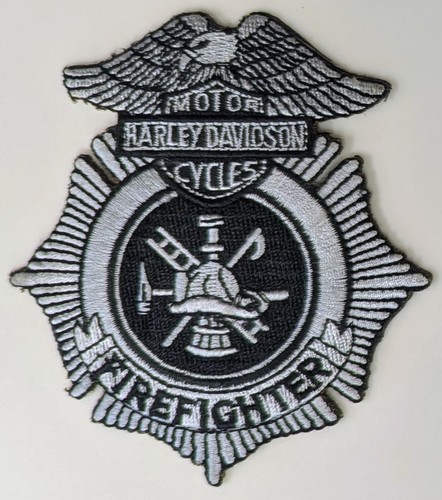 Harley Davidson FIREFIGHTER Emblem Silver & Black Fire Dept Patch Motor ...