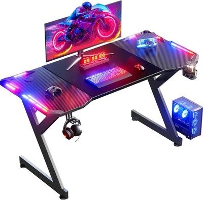 55 inch Gaming Desk with RGB LED Light, Ergonomic Gamer Desk, Computer ...