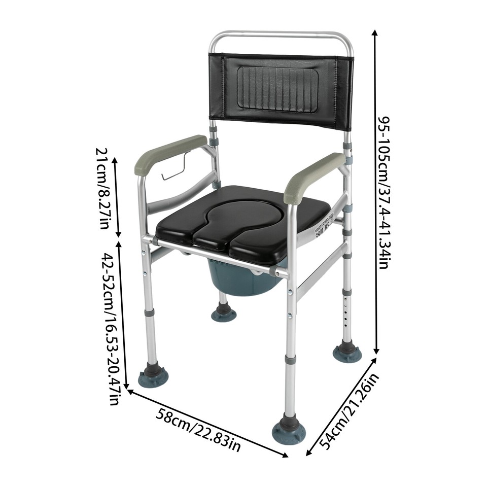 Bath Shower Chair for Elderly & Disability Toilet Seat Rolling Commode ...