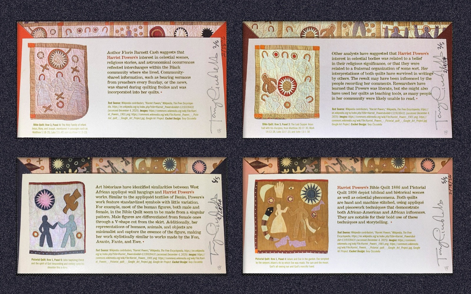 2026 Harriet Powers Forever Stamps Series 2 Cachets FDC Set of 4