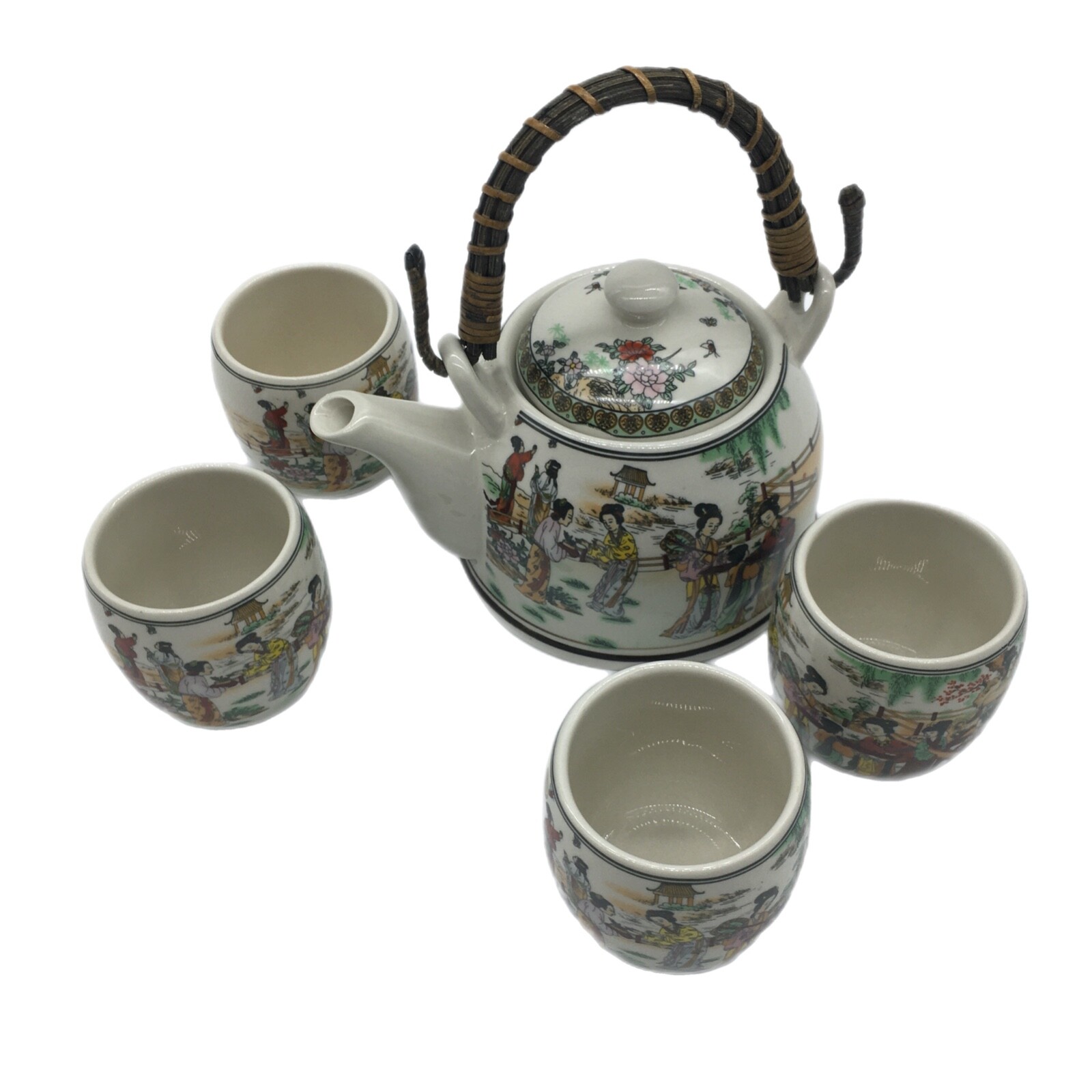 Chinese Tea Service Teapot with 4 Cups Asian Culture China Porcelain ...