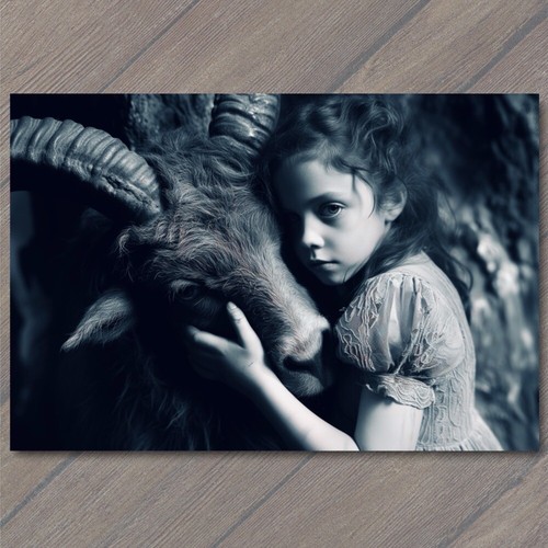 5x7" Girl Monster Creepy Weird Nightmare Scary Unusual Goat Imaginary ...