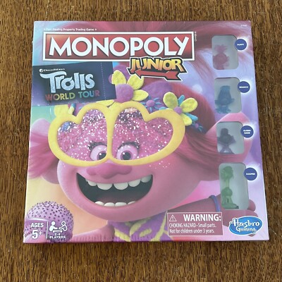 Hasbro Monopoly Junior DreamWorks Trolls World Tour Edition Board Game ...