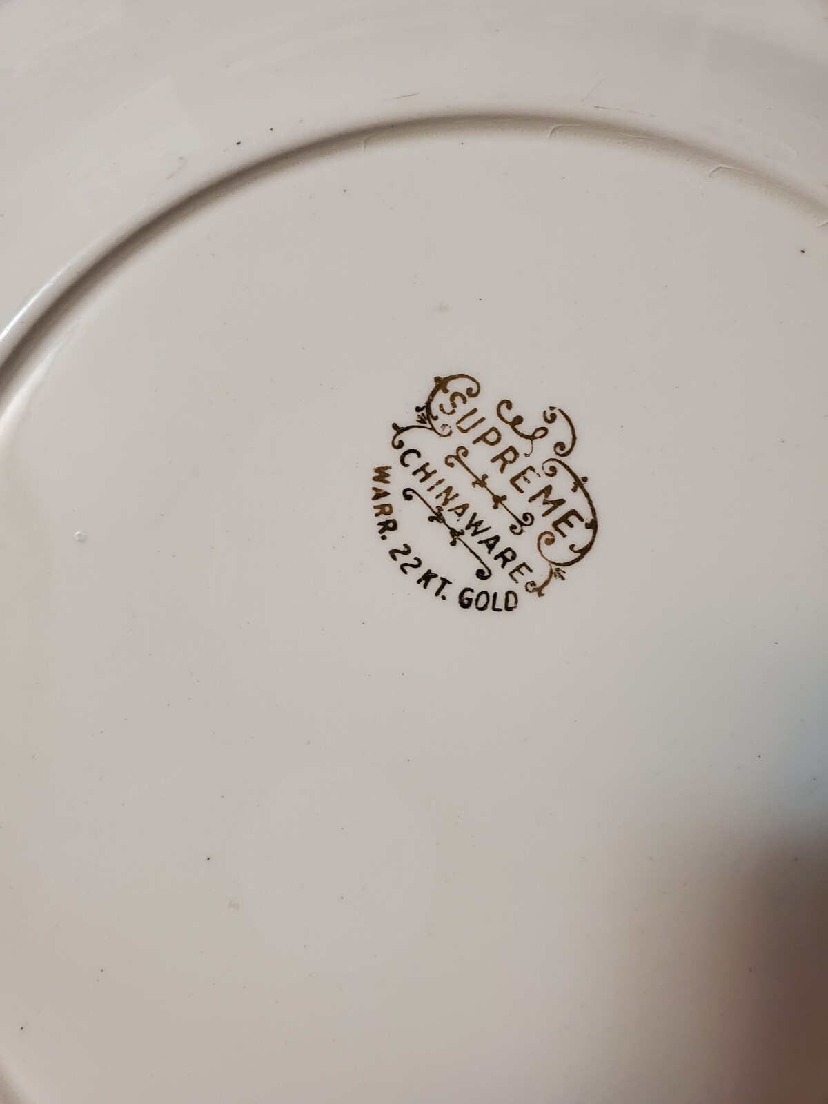 Supreme Chinaware Warr. 22kt Gold Rimmed 10" Plate With Colonial Scene ...