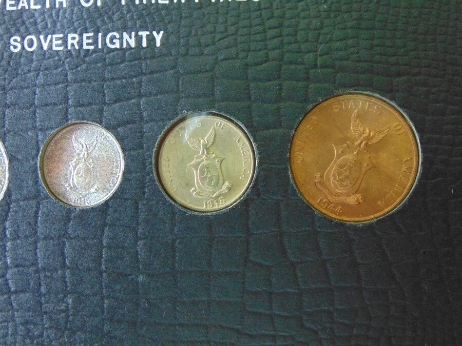 PHILIPPINES FILIPINAS 1945/1944 MINT SET IN OLD HOLDER ~ SILVER, BRASS ...