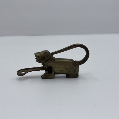 Old brass lock pug dog statue padlock handcrafted single key original ...