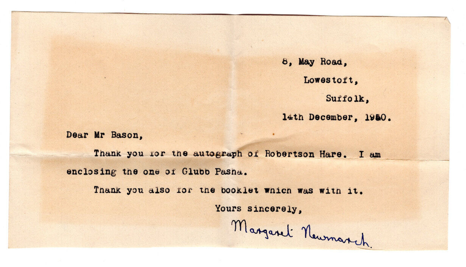 John Bagot Glubb (Glubb Pasha) 1897-1986 Signed Paper / Autographed ...