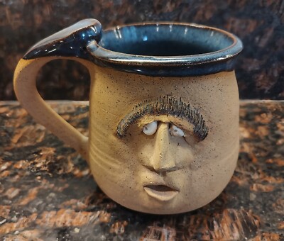 Ugly Funny 3D Face Mug Cup Stoneware Pottery Folk Art Signed | eBay