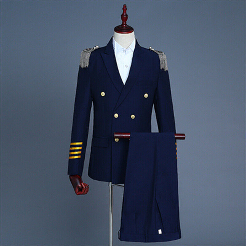 Men Airline Captain Suit Pilot Blazer Aviator Costume Uniform Suit ...