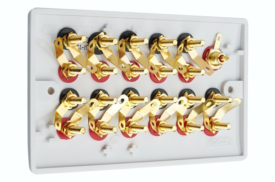 Speaker Wall Plate Dual / Bi Wire Gold 4 Binding Posts - Slim White ...