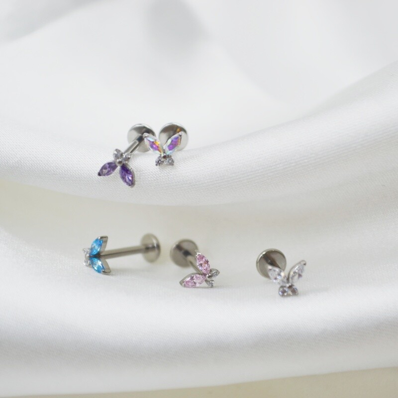 10pc Body Jewelry Butterfly G23 Titanium CZ LipBar Ear Helix Tragus ...