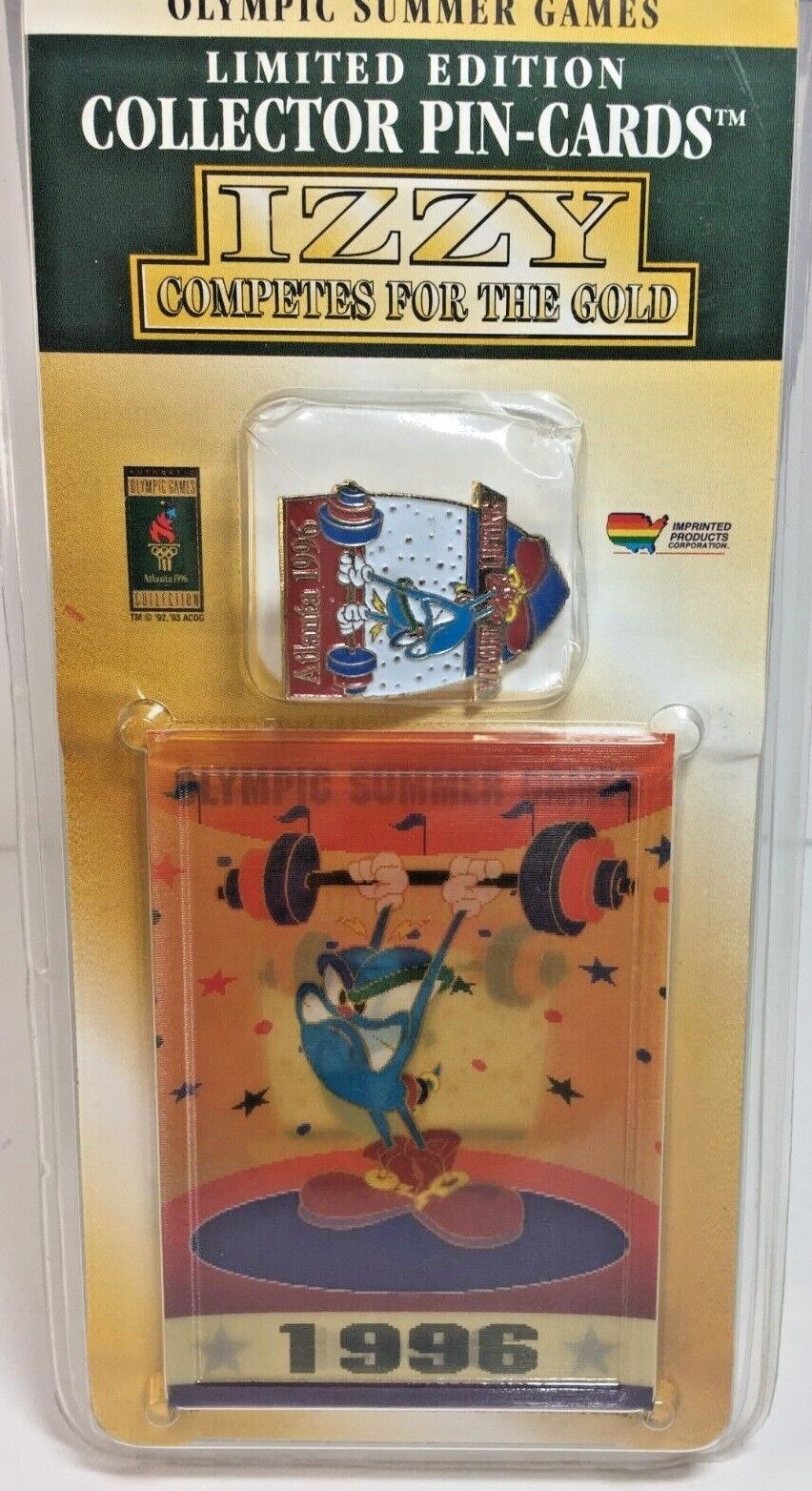 Atlanta 1996 Summer Olympics WEIGHTLIFTING Izzy Pin & 3-D Card Original ...