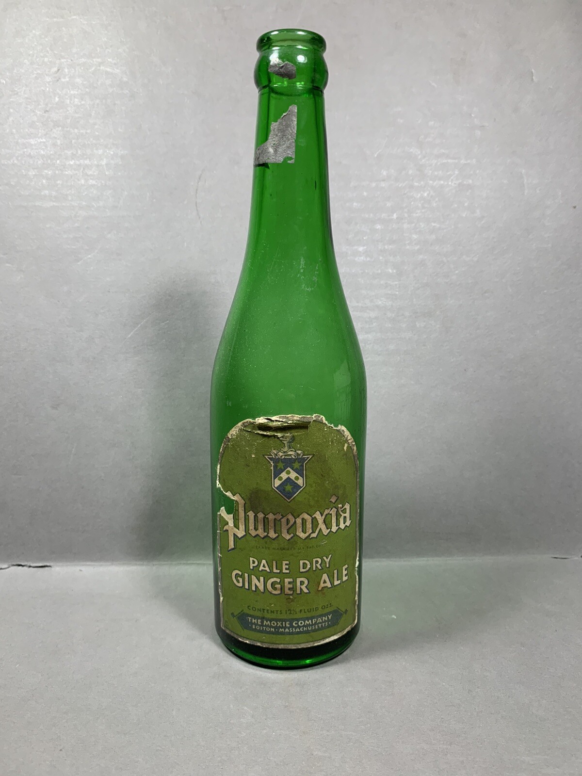 Rare Pureoxia Pale Dry Ginger Ale Green Glass Soda Bottle MOXIE Paper ...
