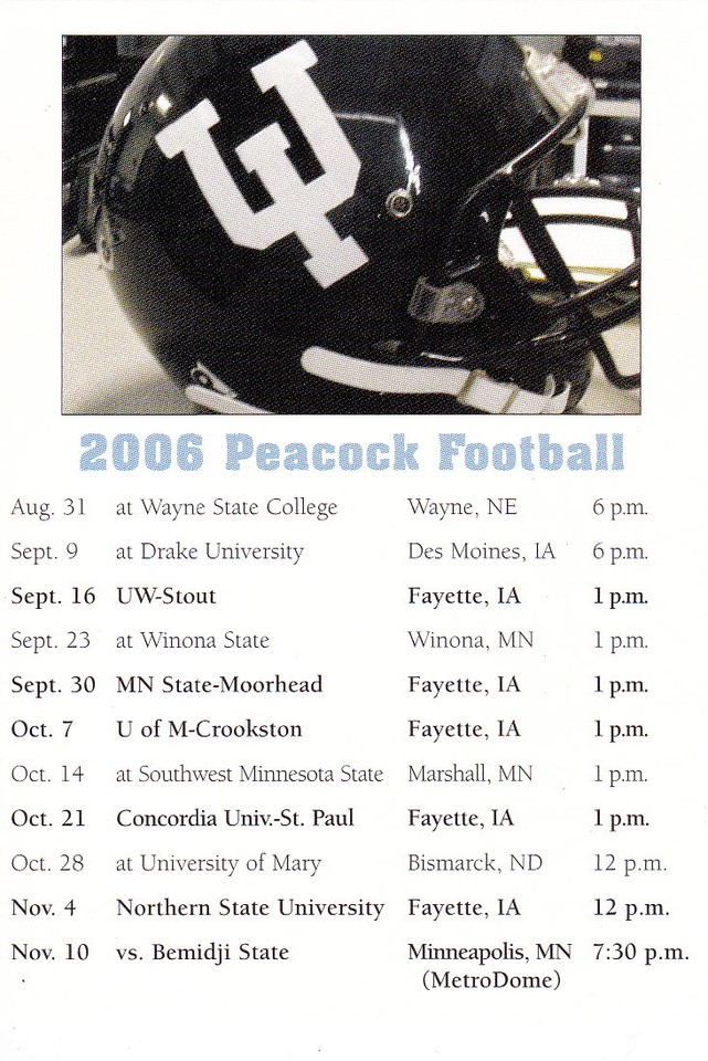 2006 UPPER IOWA UNIVERSITY PEACOCK FOOTBALL POCKET SCHEDULE | eBay