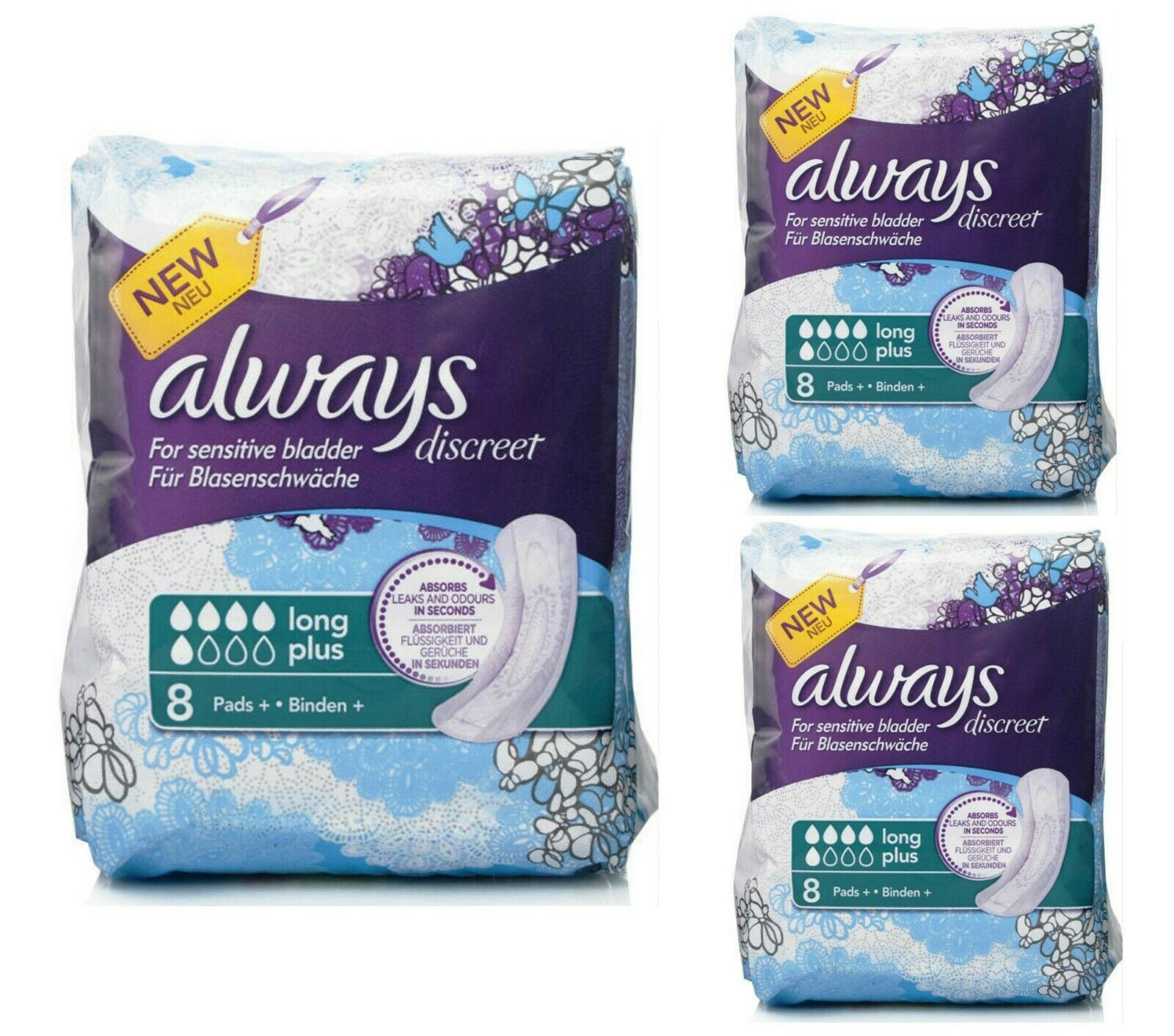 Always Discreet Long Plus Pads 8 Select Size | eBay