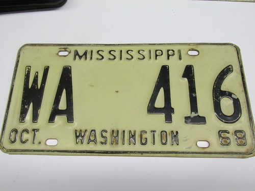 OLD ANTIQUE VINTAGE MISSISSIPPI LICENSE PLATE CAR TAG 1968 WASHINGTON ...