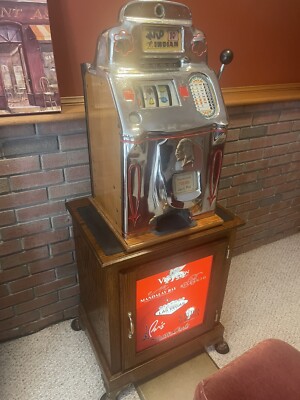 Antique 10 Cents jennings Indian Chief Slot Machine With Beautiful Oak ...