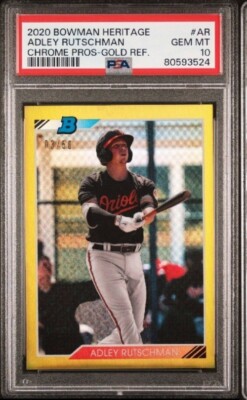 2020 Bowman Heritage ADLEY RUTSCHMAN Chrome Gold Refractor RC /50 PSA ...