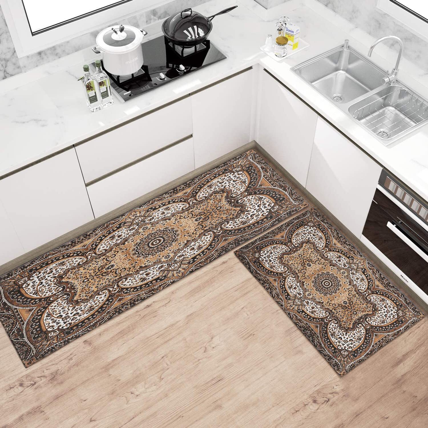 Brown Kitchen Rug Mat Farmhouse Kitchen Rugs Sets of 2 Washable Non ...