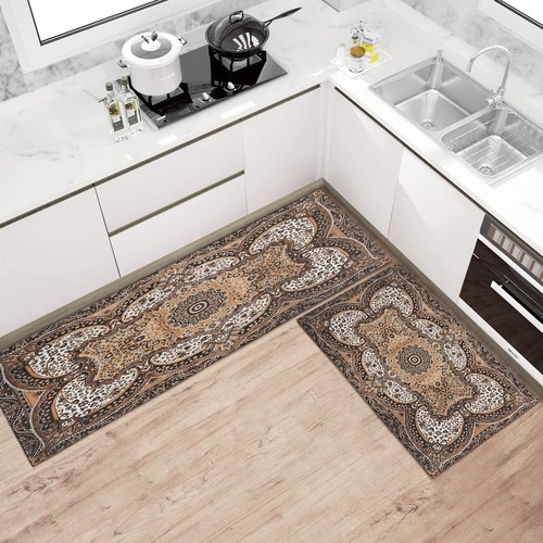 Brown Kitchen Rug Mat Farmhouse Kitchen Rugs Sets of 2 Washable Non ...