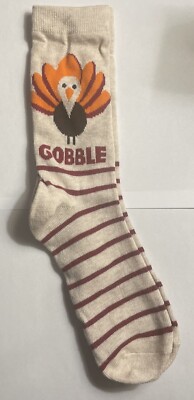 Women's Thanksgiving TURKEY GOBBLE Crew Socks *Beige *Sz 4-10 *New ...