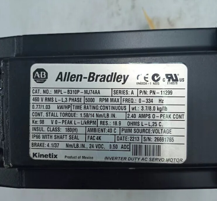 ALLEN BRADLEY MPL-B310P-MJ74AA AB MP-series MPL AC Rotory Servo Motor ...