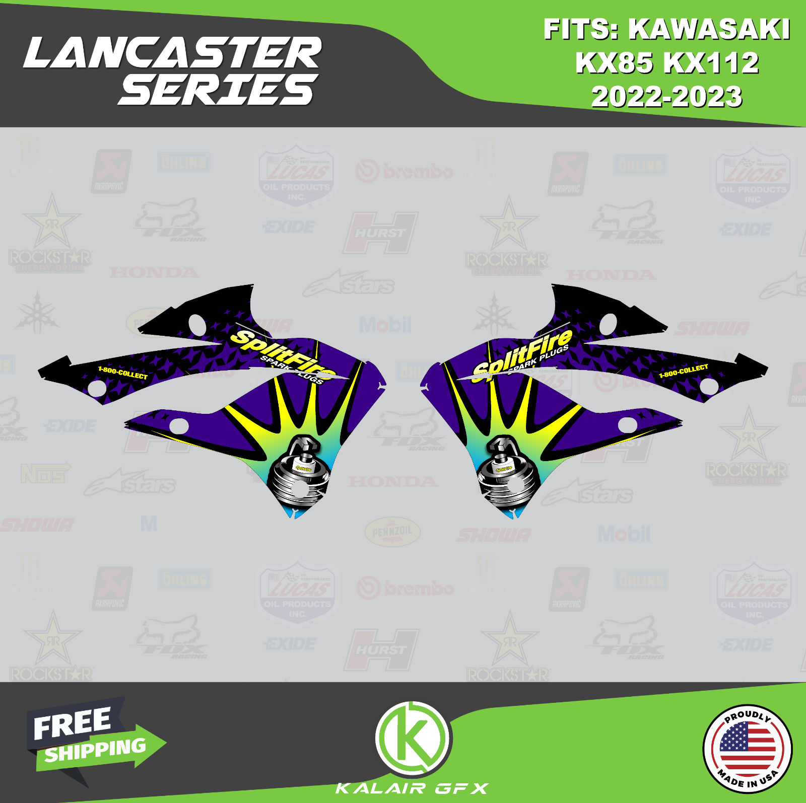 Graphics Kit for KAWASAKI KX85 KX112 2022 2023 Lancaster Series ...