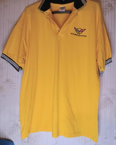 Vintage Men's Large Polo Shirt Corvette Racing Emblem Yellow Chekered ...