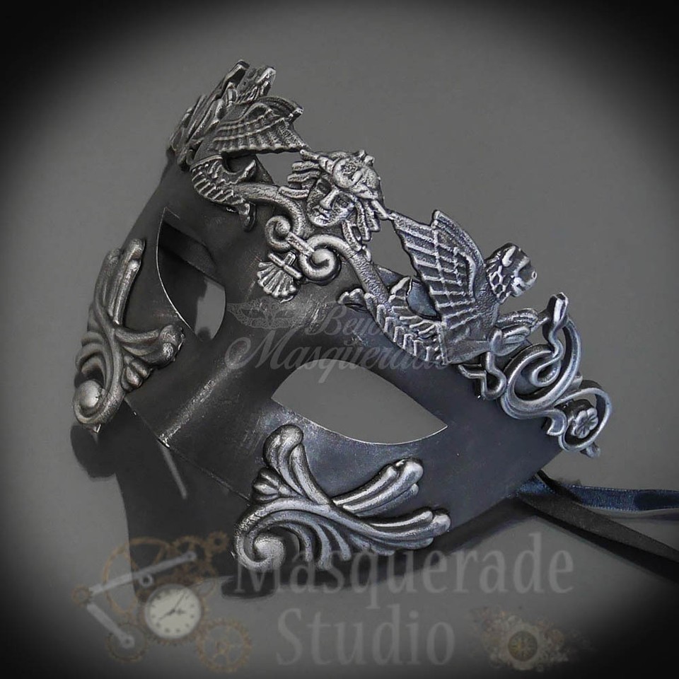 Couples Silver Roman and Silver Swan Costume Party Masquerade Masks Set ...