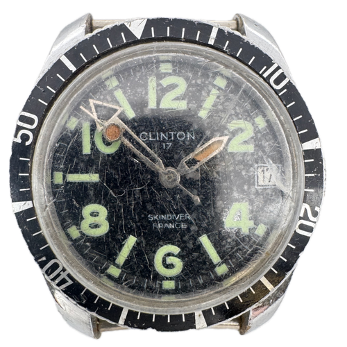 Vintage Clinton Skin Diver Men's Mechanical Wristwatch Swiss Steel ...