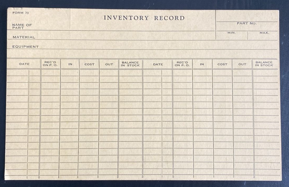 Vtg Yellow "Inventory Record" Index Cards 8"x 5" Dbl Sided 43 Count ...