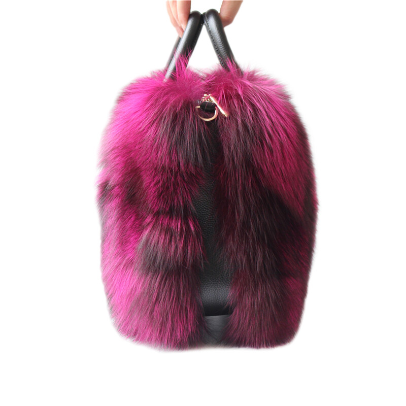 Women Genuine Cowhide Extra Large Fox Fur Large Shoulder Handbag Full ...