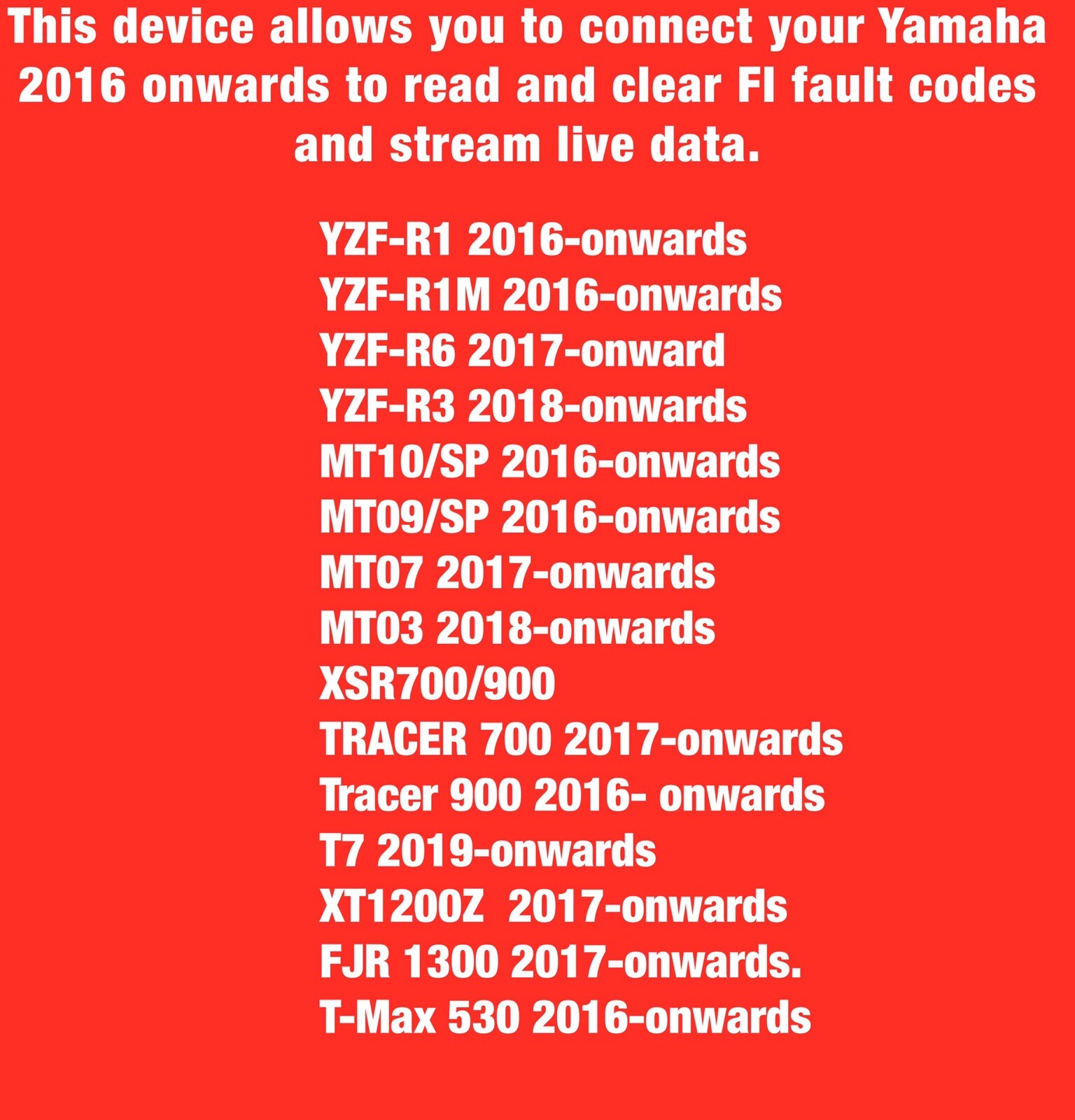 Yamaha FI, OBD2 fault code scanner diagnostic tool MT10 MT09 XSR900 R1 ...