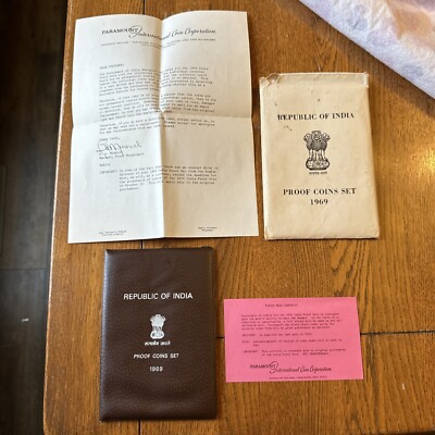 1969 India 9 Coin Proof Set Brown Cover with SILVER 10 Rupees ...